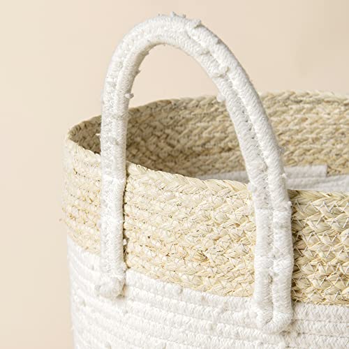 Woven Basket Rope Storage Basket - Large Cotton Organizer 16 x 14 x 14 Inches, Natural and Safe For Baby and Kids, Two-Tone Woven Organizer with Corn Skin