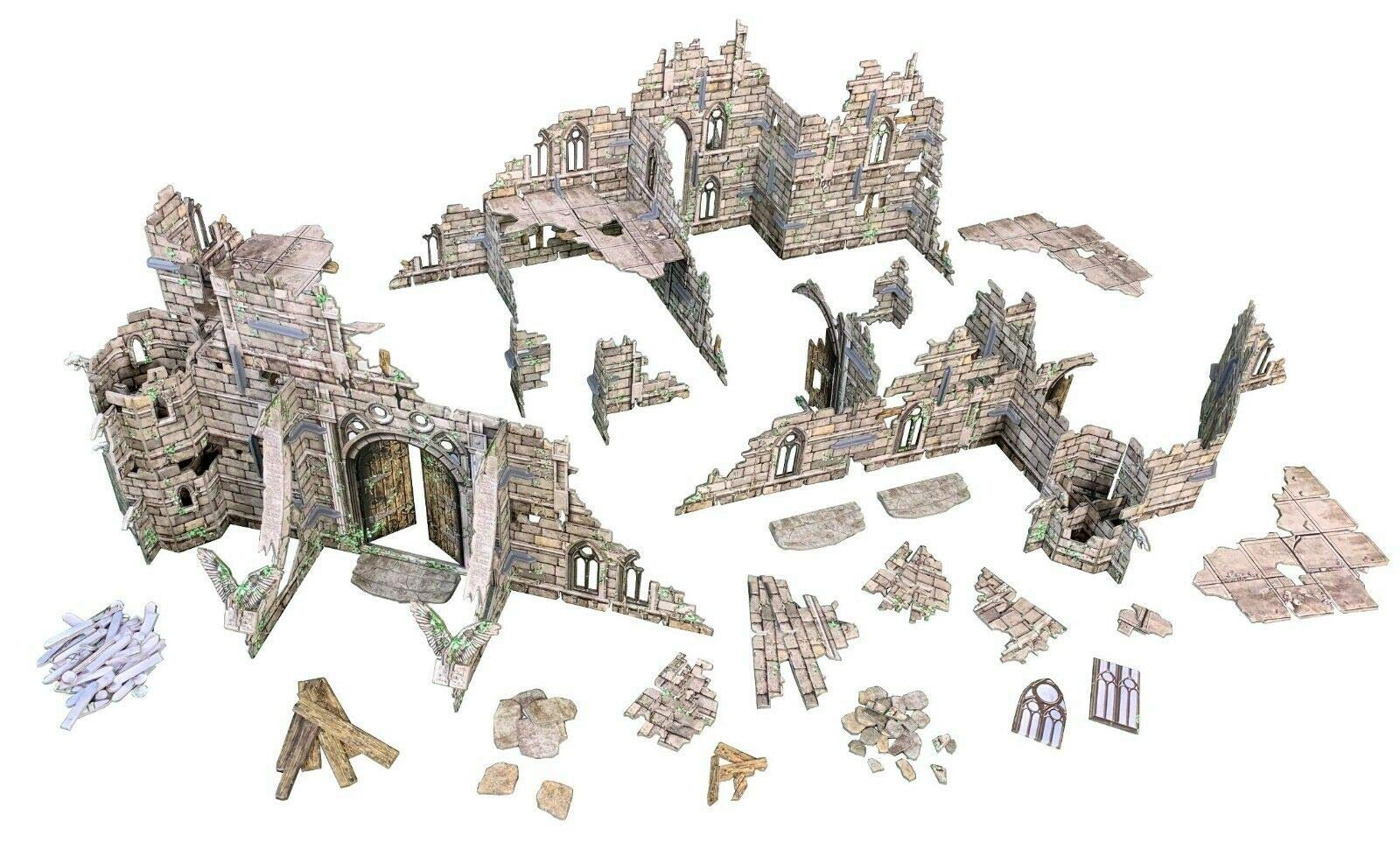 Battle Systems – Modular Fantasy Scenery – Perfect for Roleplaying and Wargames - Multi Level Tabletop Terrain for 28mm Miniatures – Colour Printed Model Diorama – DND Warhammer (Ruined Monastery)