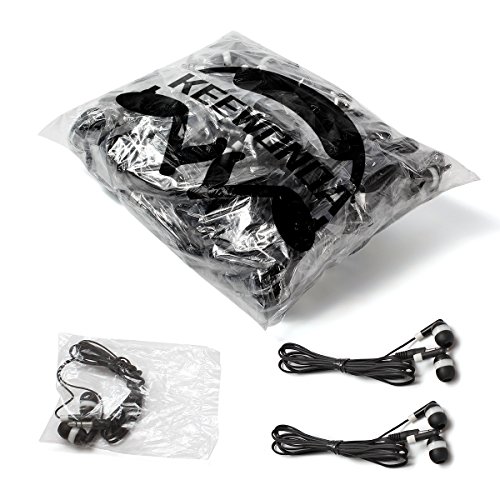 Keewonda Bulk Earbuds Headphones Wholesale Earphones, 100 Pack Disposable Ear Buds Bulk Individually Wrapped Headphones for School Classroom Students