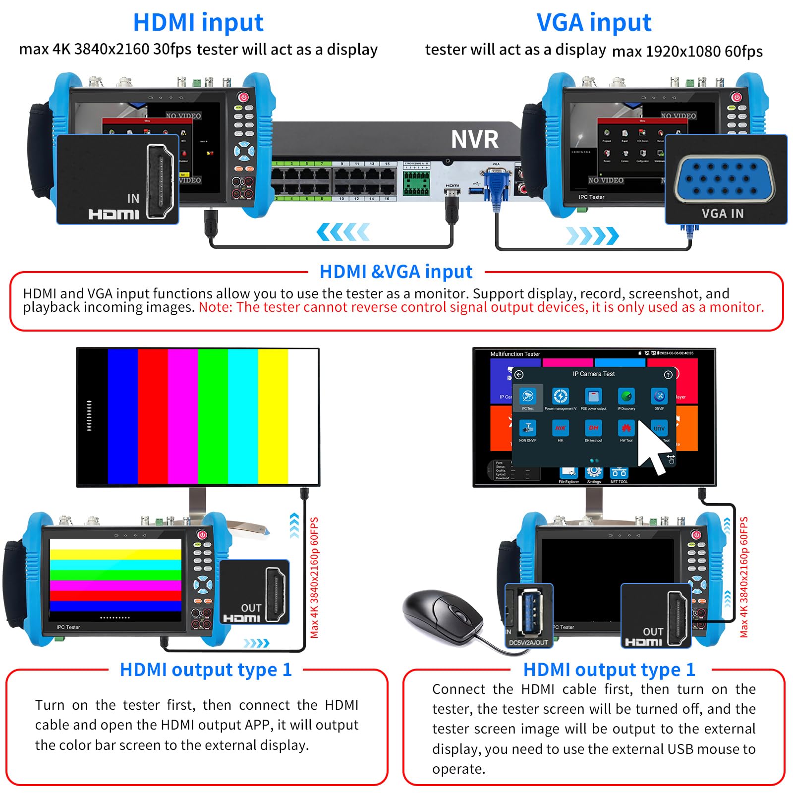 Rsrteng IPC-9800MOVTADHS Pro Full Features CCTV Camera Tester 8K 32MP IP Camera Tester 7-inch IPS Touch Screen Monitor CCTV Tester with 4K HD-TVI CVI AHD SDI Support DMM OPM VFL TDR Features POE HDMI