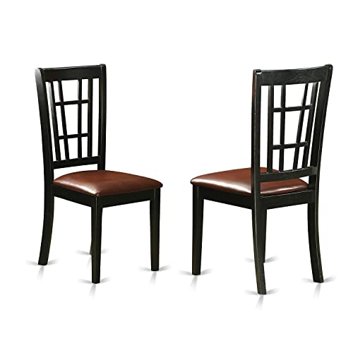 East West Furniture Nicoli Dining Room Faux Leather Upholstered Wood Chairs, Set of 2, Black