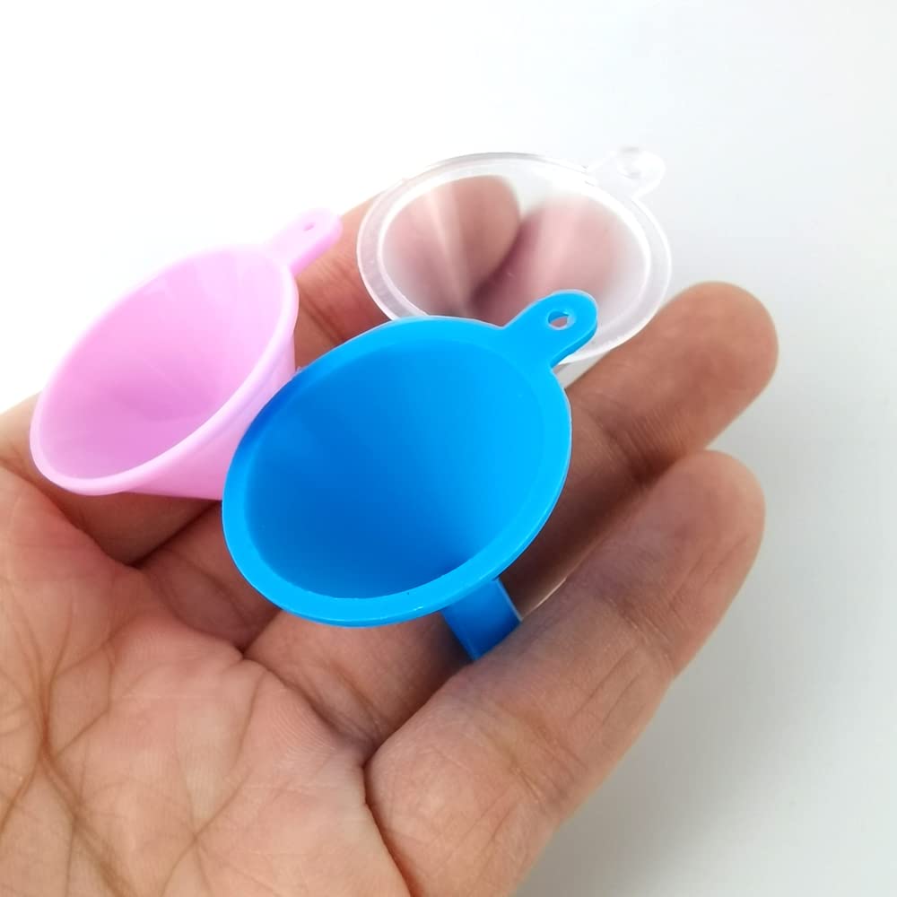GXXMEI 120pack Mini Plastic Funnel Little Small Funnel Set Tiny Separatory Funnel for Lab Bottles,Capsule,Sand Art, Essential Oils,Perfumes,Spices, Powder(3color)