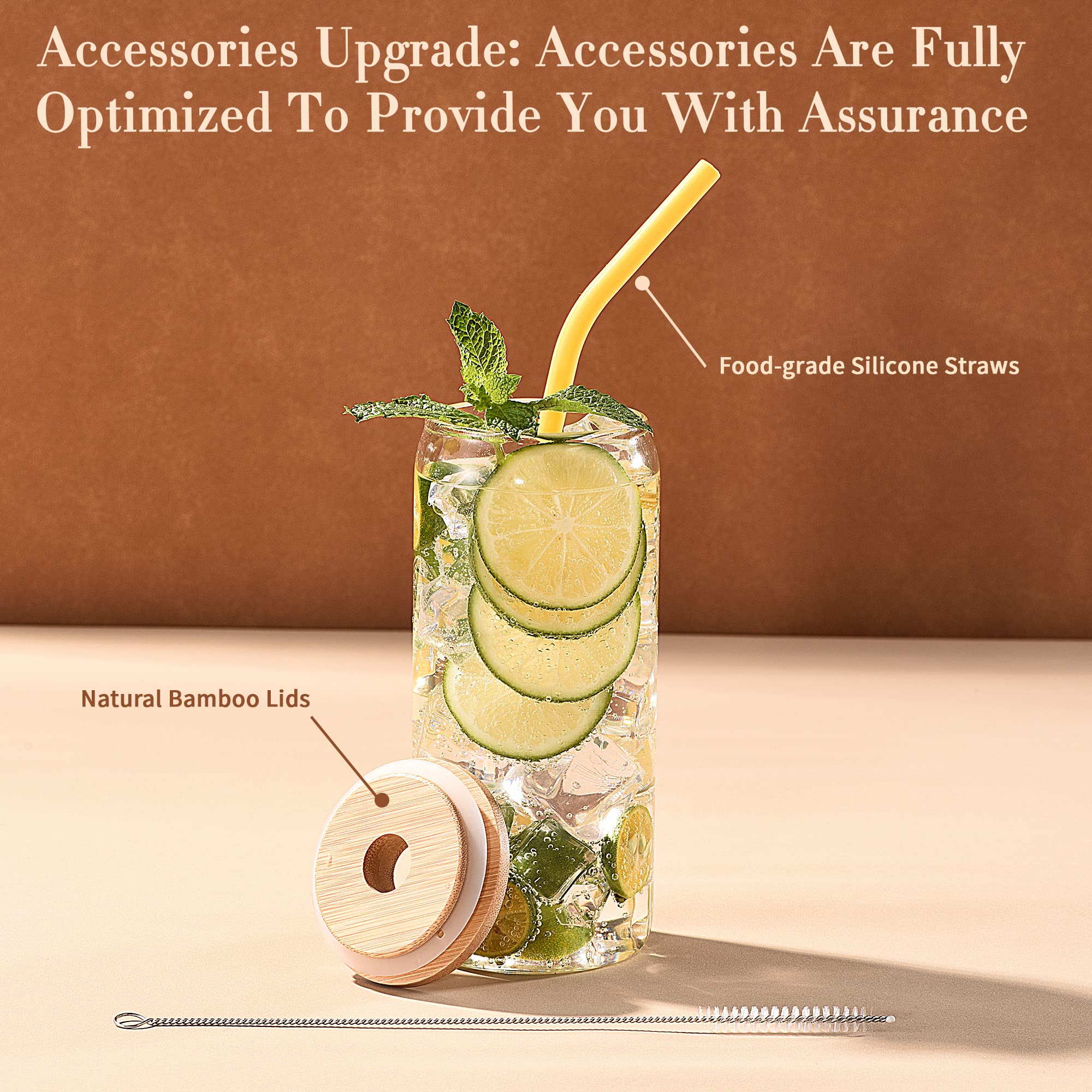 AJARAERA 20 oz Glass Cups with Lids and Straws,Beer Glasses,Drinking Glasses, Iced Coffee Cup,Glass Cups of 12