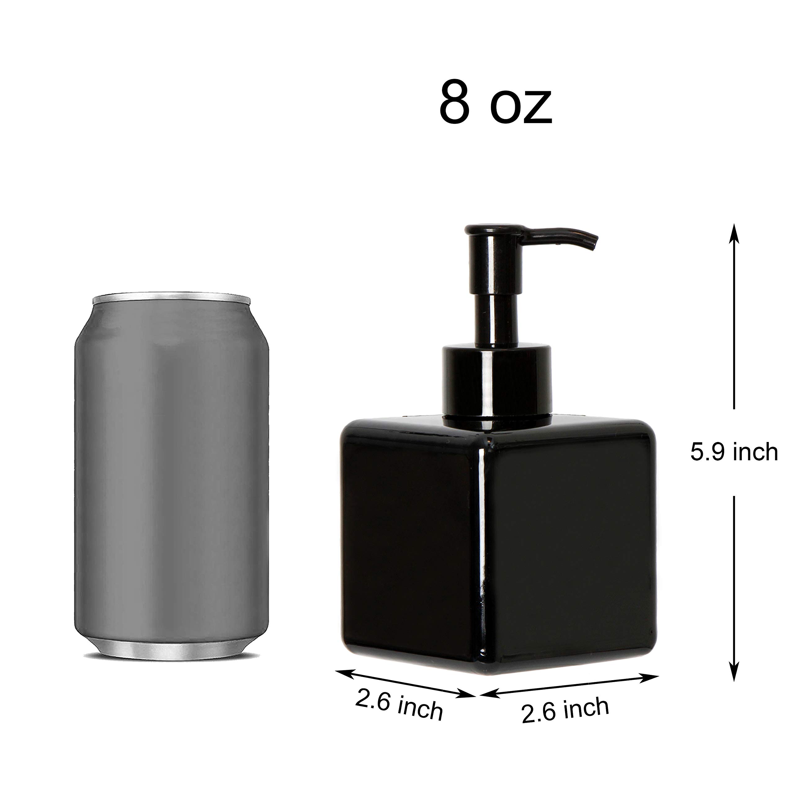 Youngever 5 Pack Black Plastic Square Pump Bottles, Refillable Plastic Pump Bottles for Dispensing Lotions, Shampoos and More (8 Ounce)