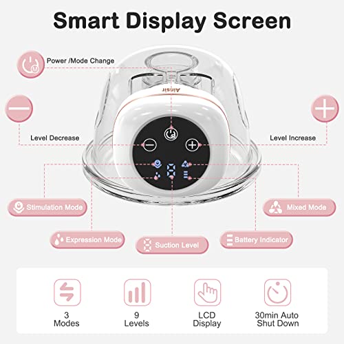 Breast Pump, Hands Free Breast Pump,Wearable Breast Pump, Electric Breast Pump 3 Mode & 9 Levels, 25mm Flange, 2 Pack