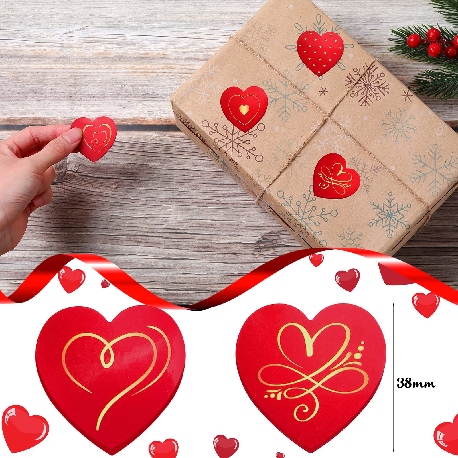 600 Pcs Valentine's Day Red Heart Stickers 1.5 Inch Red Stickers Heart Shape Valentines Stickers for Kids Valentine's Day Envelope Card