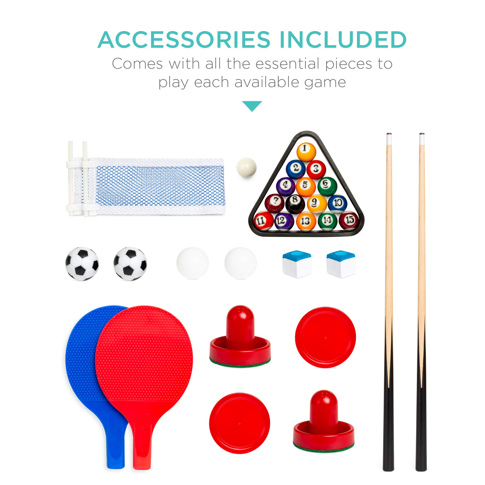 Best Choice Products 4-in-1 Multi Game Table, Childrens Combination Arcade Set w/Pool Billiards, Air Hockey, Foosball and Table Tennis - Natural