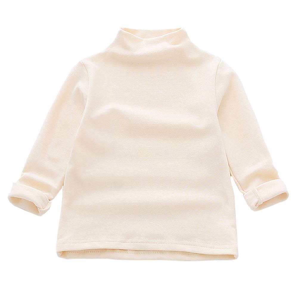 MODNTOGA Toddler Turtleneck Baby Girl Boy Long Sleeve Shirt Solid Color Mock Neck Shirt Knitwear Blouse Fall Winter Clothes (Cream-Coloured, 80(12-18Months))