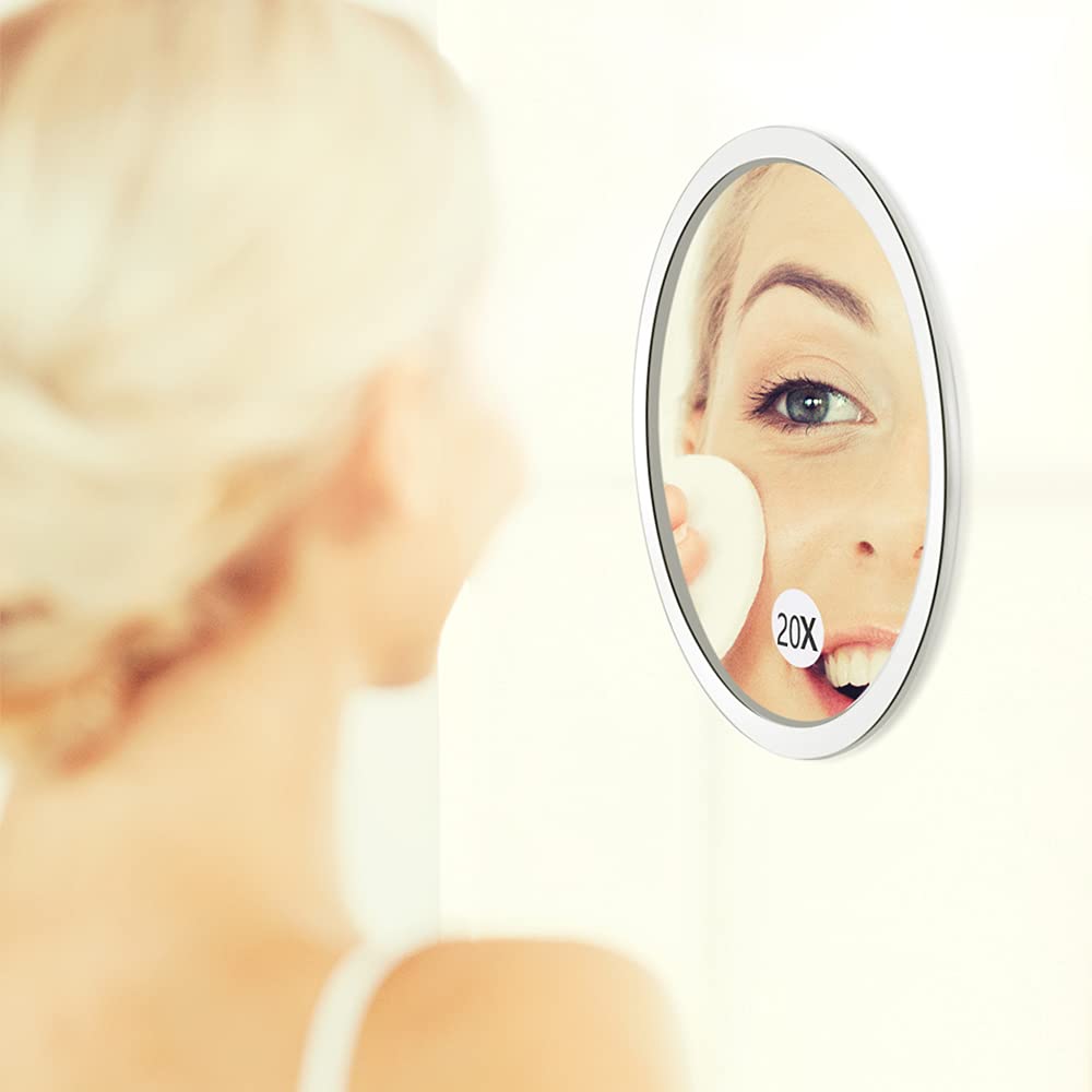 SANTOO 20X Magnifying Mirror with 3 Mounting Suction Cups Used for - Pluck Eyebrows - Tweezing - Blackhead Removal - See Details Clearly β Easy Mounting Makeup Mirror - 6 Inch Round