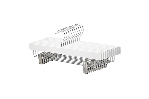 Amazon Basics Wooden Pants Hangers with Clips - White, 10-Pack