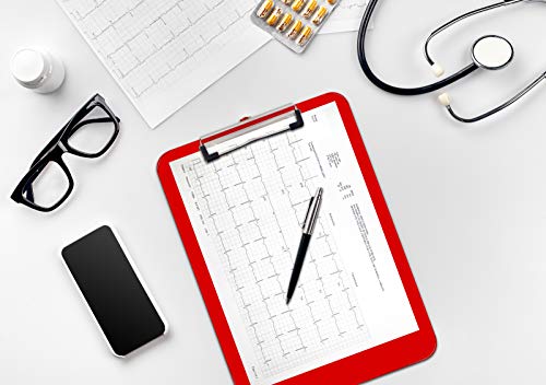 Red Plastic Clipboards, 12 Pack, Durable, 12.5 x 9 Inch, Low Profile Clip, by Better Office Products, Red, Set of 12
