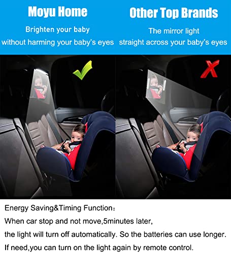 Moyu Home Baby Car Mirror, Infant Rear Facing Car Seat Mirror with Light,Child Shatterproof Observation Mirror,Crystal Clear View with 360° Pivot, Black