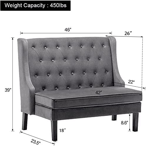 Andeworld Modern Loveseat Settee Button Tufted Sofa Couch Upholstered Banquette Dining Bench Living Room Funiture,Grey