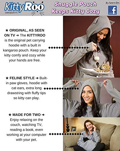 KITTYROO Cat Hoodie, The Original AS SEEN ON TV Kitty Carrying Sweatshirt, with Super Soft Kangaroo Pet Pouch (Large) Grey