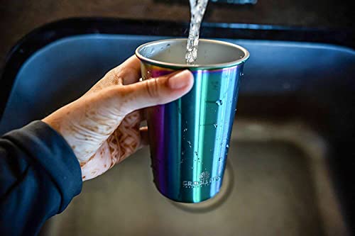 Stainless Steel Cups 16 oz Pint Tumbler (4 Pack) - Premium Metal Drinking Glasses | Stackable Durable Cup (16 oz Rainbow)