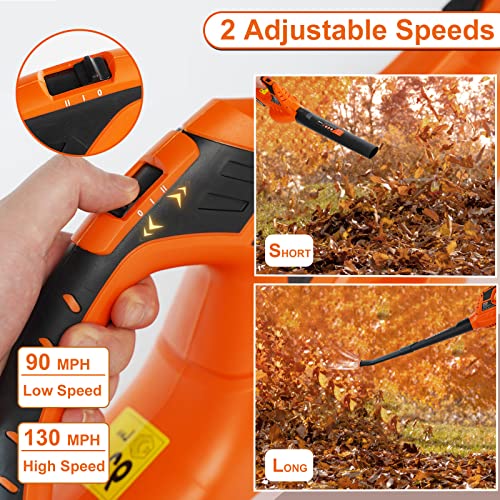 Cordless Leaf Blower,20V Handheld Electric Leaf Blower with 2 x 2.0Ah Battery & Fast Charger, 2 Speed Mode, Lightweight Battery Powered Leaf Blowers for Lawn Care, Patio, Yard, Sidewalk