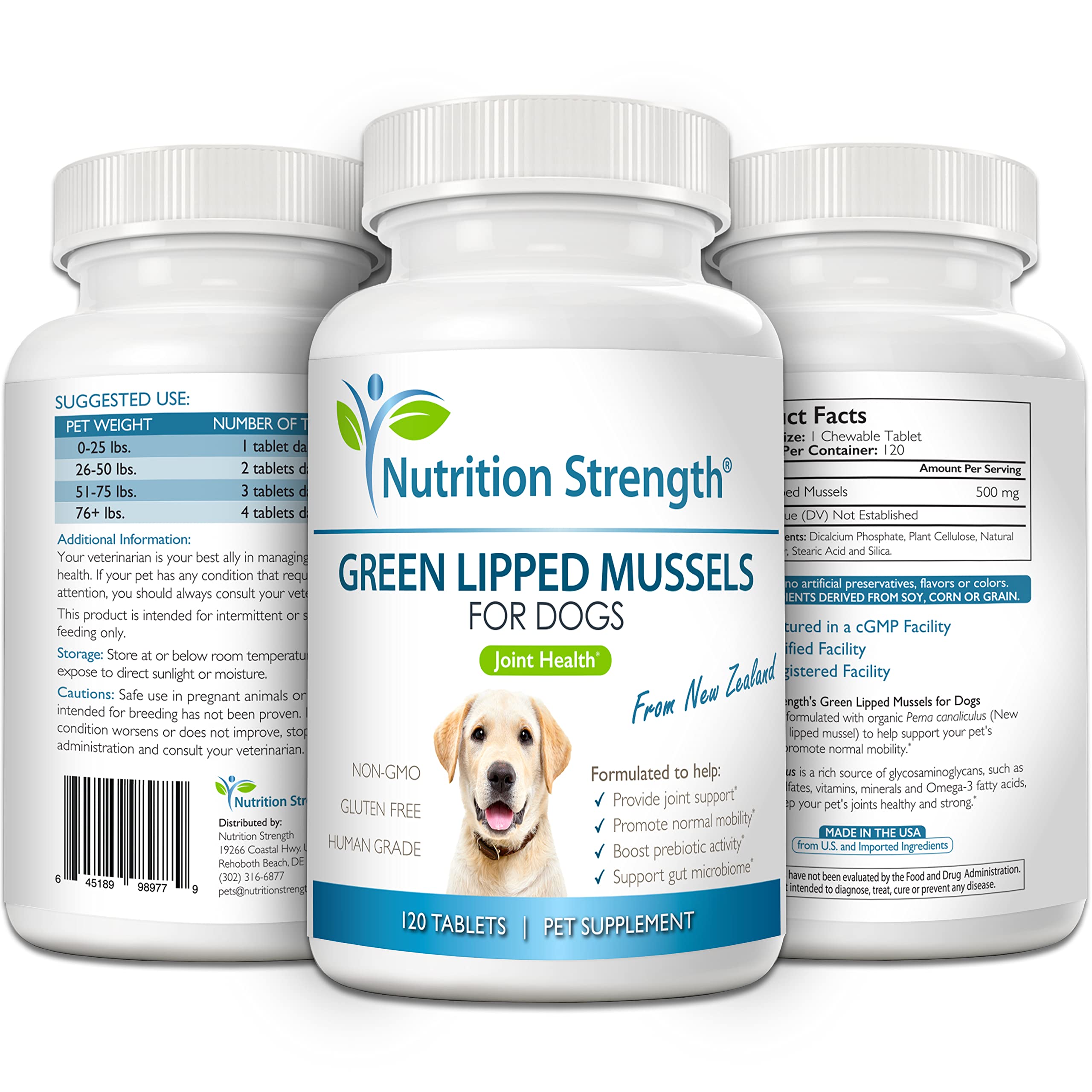 Nutrition Strength Green Lipped Mussels for Dogs for Joint Support & Inflammatory Relief, Promote Normal Mobility & Flexibility, Boost Prebiotic Activity, Support Gut Microbiome, 120 Chewable Tablets