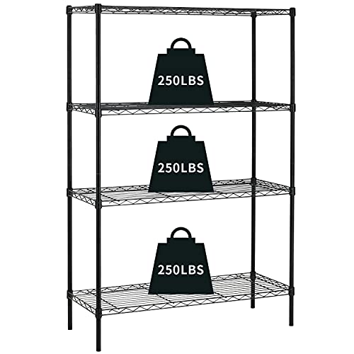 HCY Garage Shelving, 54x36x14 inch Metal Shelves 4 Tier Wire Shelving Unit Adjustable Heavy Duty Sturdy Steel Shelving Rack Shelf for Pantry Garage Kitchen (Black)