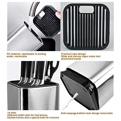Stainless Steel Universal Knife Block Holder with Slots for Scissors or Sharpening Rod, Space Saver Knife Storage, Detachable for Easy Cleaning, Square Knife Holder For Safe