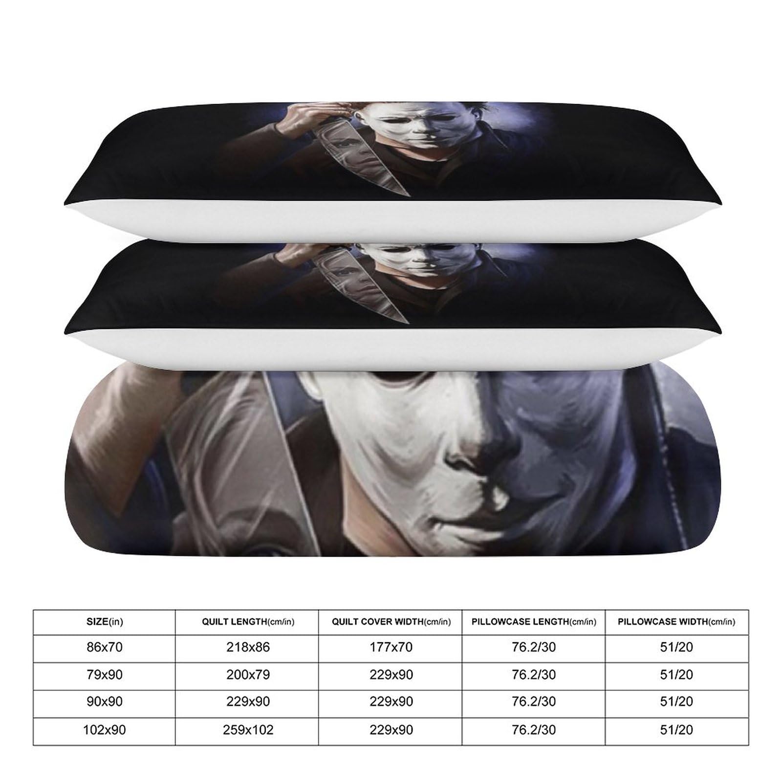 Pbunlkl Michael Killer Myers 3-Piece Bedding Set Duvet Cover Pillow Shams Set Soft Lightweight Comforter Cover Set 90"x90"