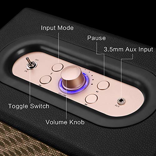 Home Speaker with Premium Audio | Rich Bass, Rotary Dial for Volume Control | Toggle Switch, Wireless Bluetooth & 3.5mm Aux Input for Turntable | Record Player, AC Powered (Upgraded Version)