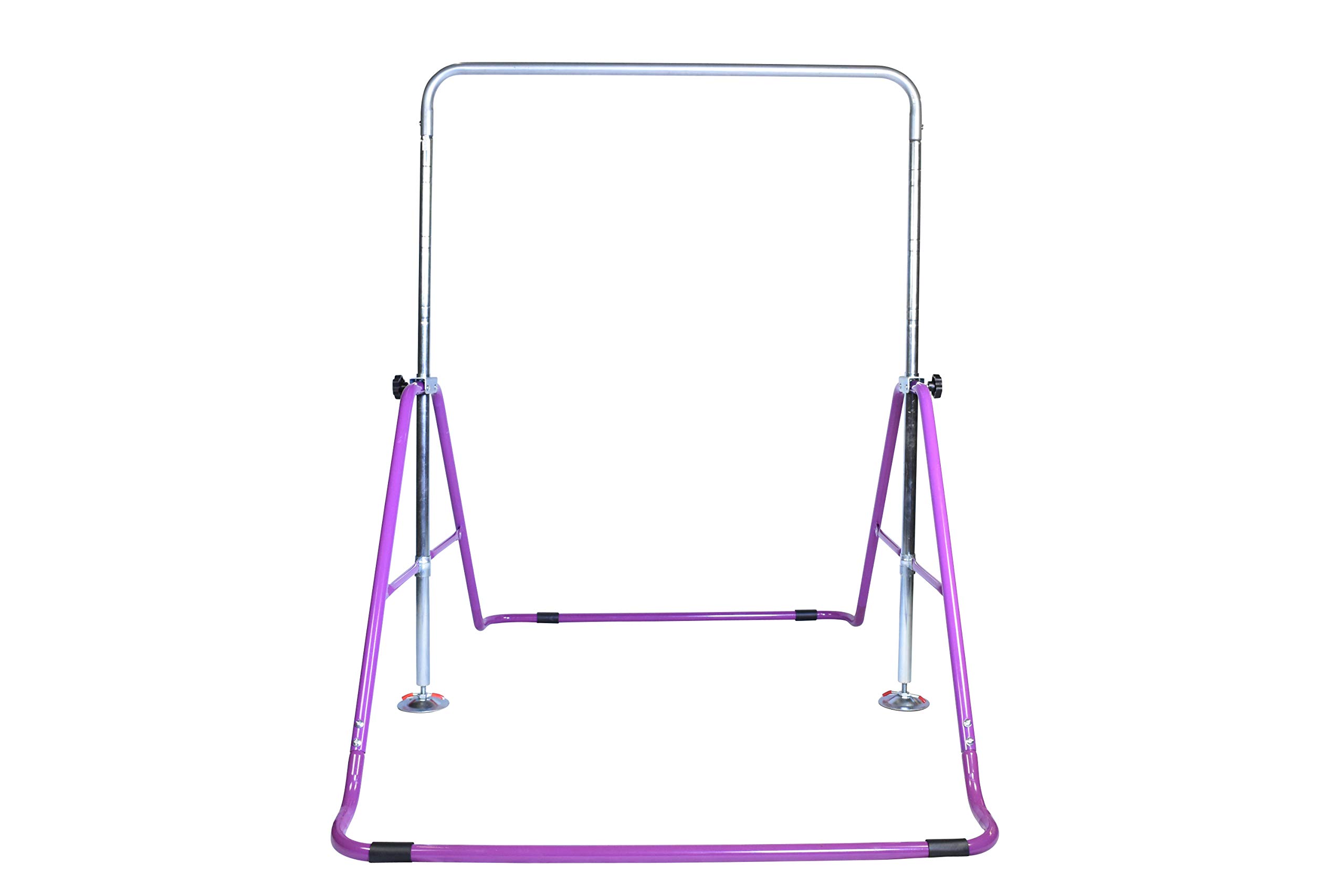 5 Star TD Gymnastics Bar Horizontal Kip Bar w 2x6 Tri Fold Mat Junior Training Adjustable Height Jungle Gym Children Training Monkey Bars Climbing Tower Playground Balance Bar Gymnasts (Purple)