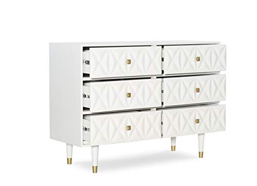Linon Home Décor Sheerah Six Drawer Geo Texture White Dresser, Gold