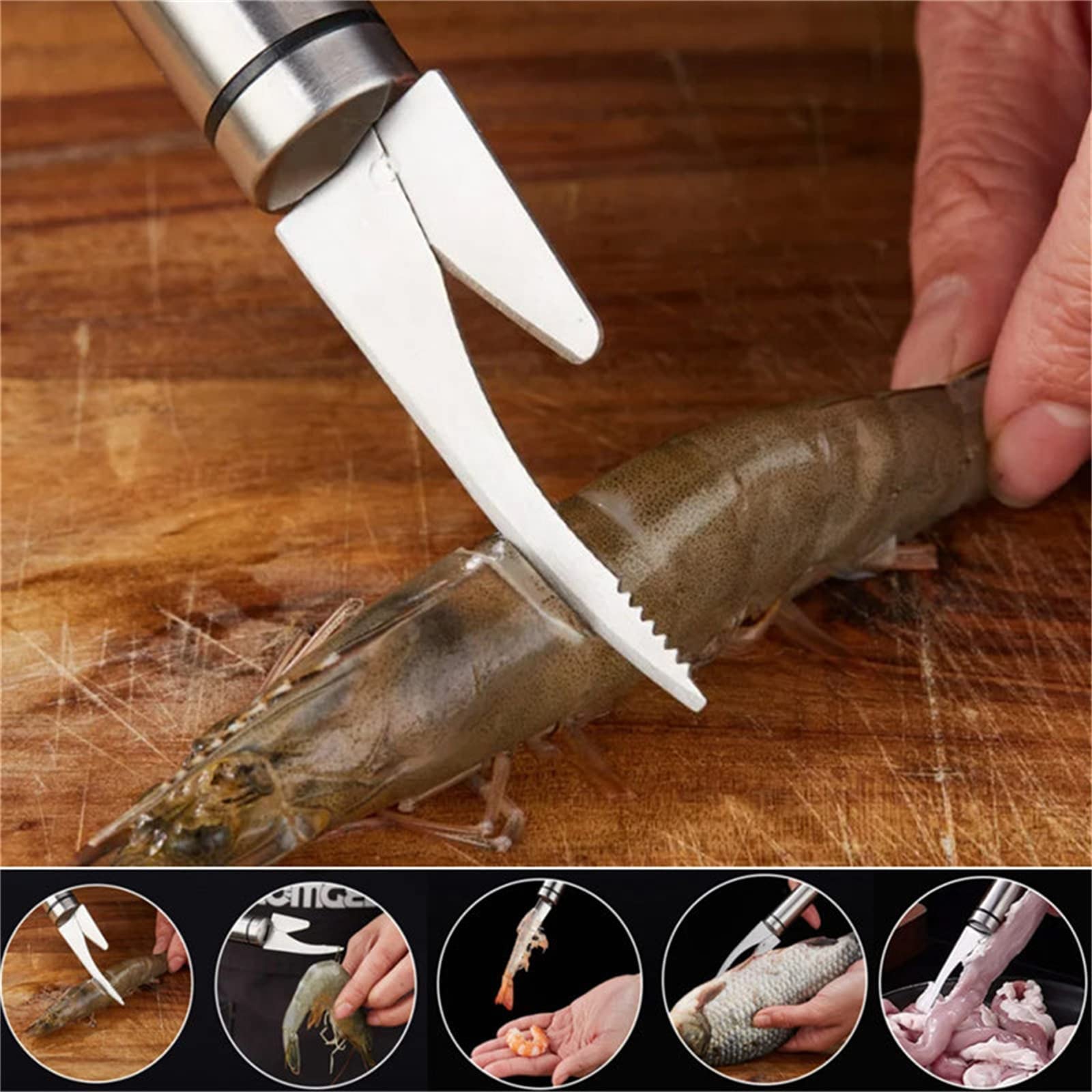 5 in 1 Multifunctional Shrimp Line Fish Maw Knife, 304 Stainless Steel Shrimp Peeler, Fish Scale Remover for Kitchen
