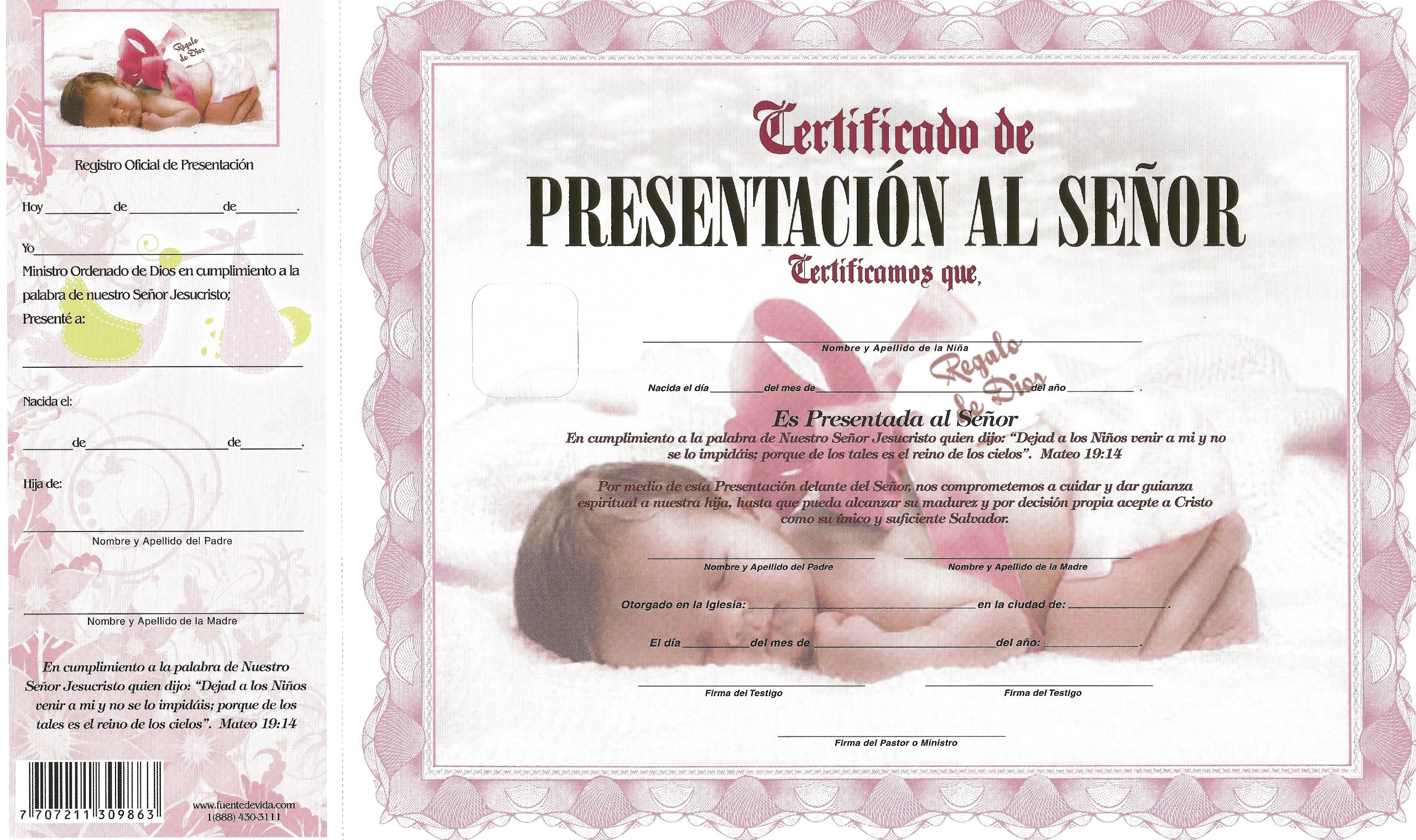 Certificado de Presentación al Señor Niñas