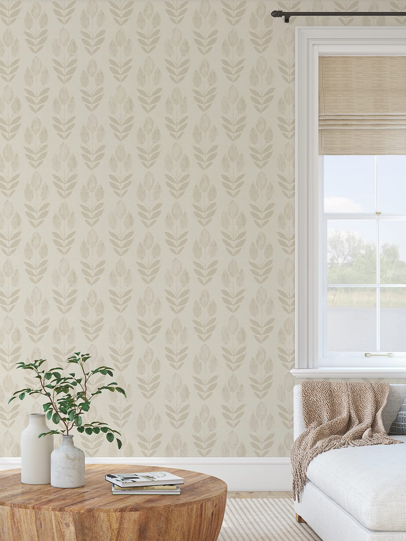 NuWallpaper Cream Folk Tulip Peel & Stick Wallpaper