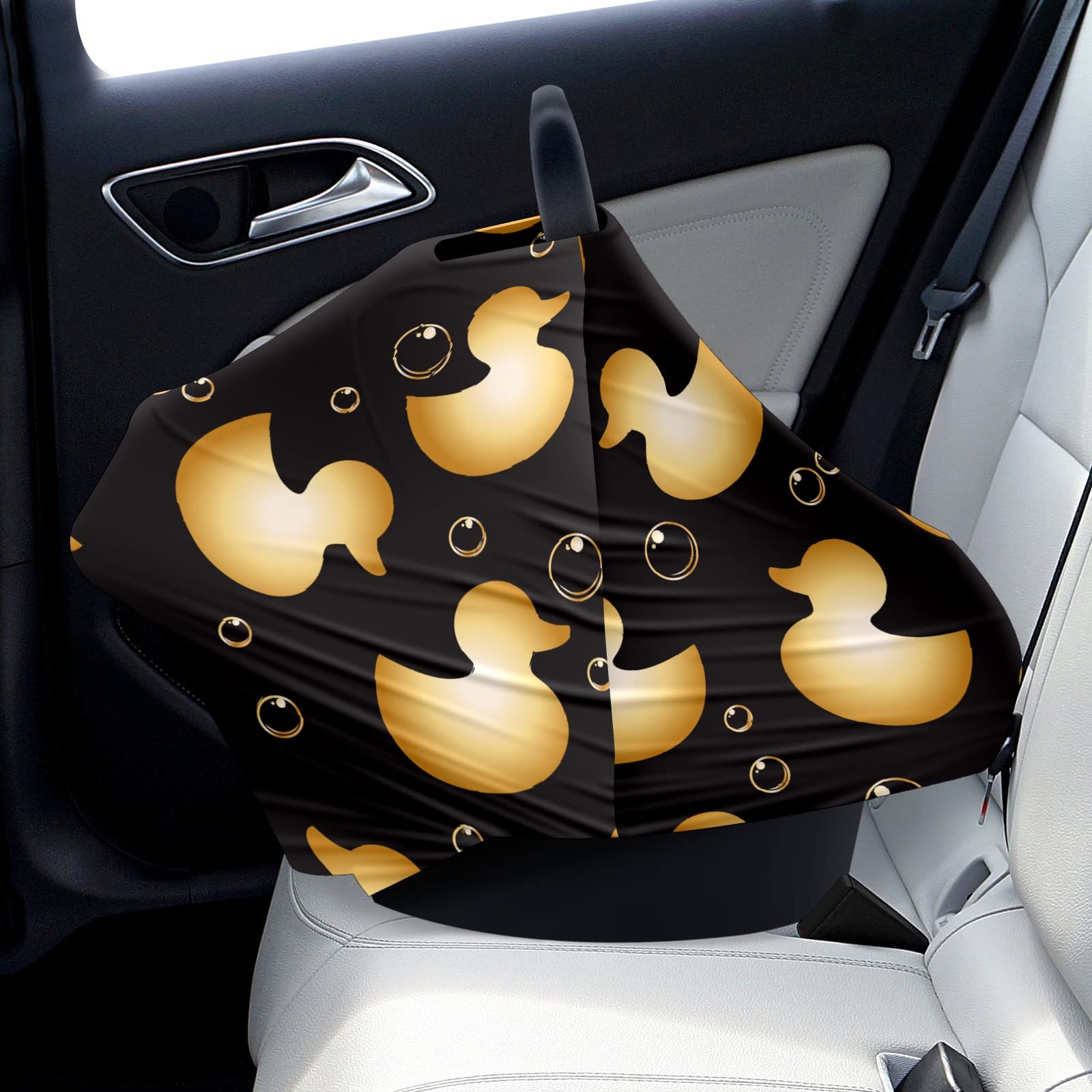 Baby Car Seat Stroller Covers Cute Gold Duck On Black Nursing Cover Breastfeeding Scarf Soft Breathable Stretchy Coverage Carseat Canopy Cover for Boys and Girls Multi Usefor Baby Shower