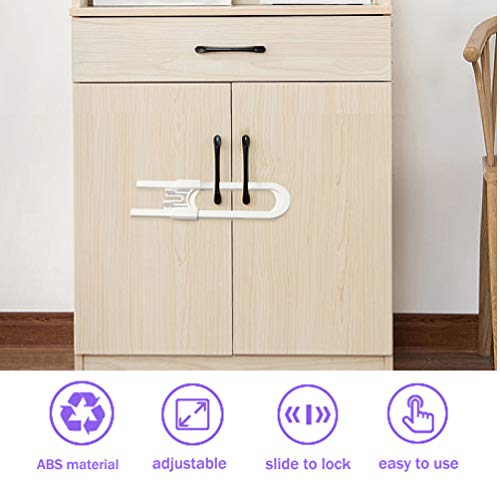4Pcs Sliding Baby Cabinet Locks, Easy for Parents, Socub U Shape Baby Proof Cabinet Latches, Handles on Kitchen, Fridge, Cabinet, Cupboard, Closet, Bathroom