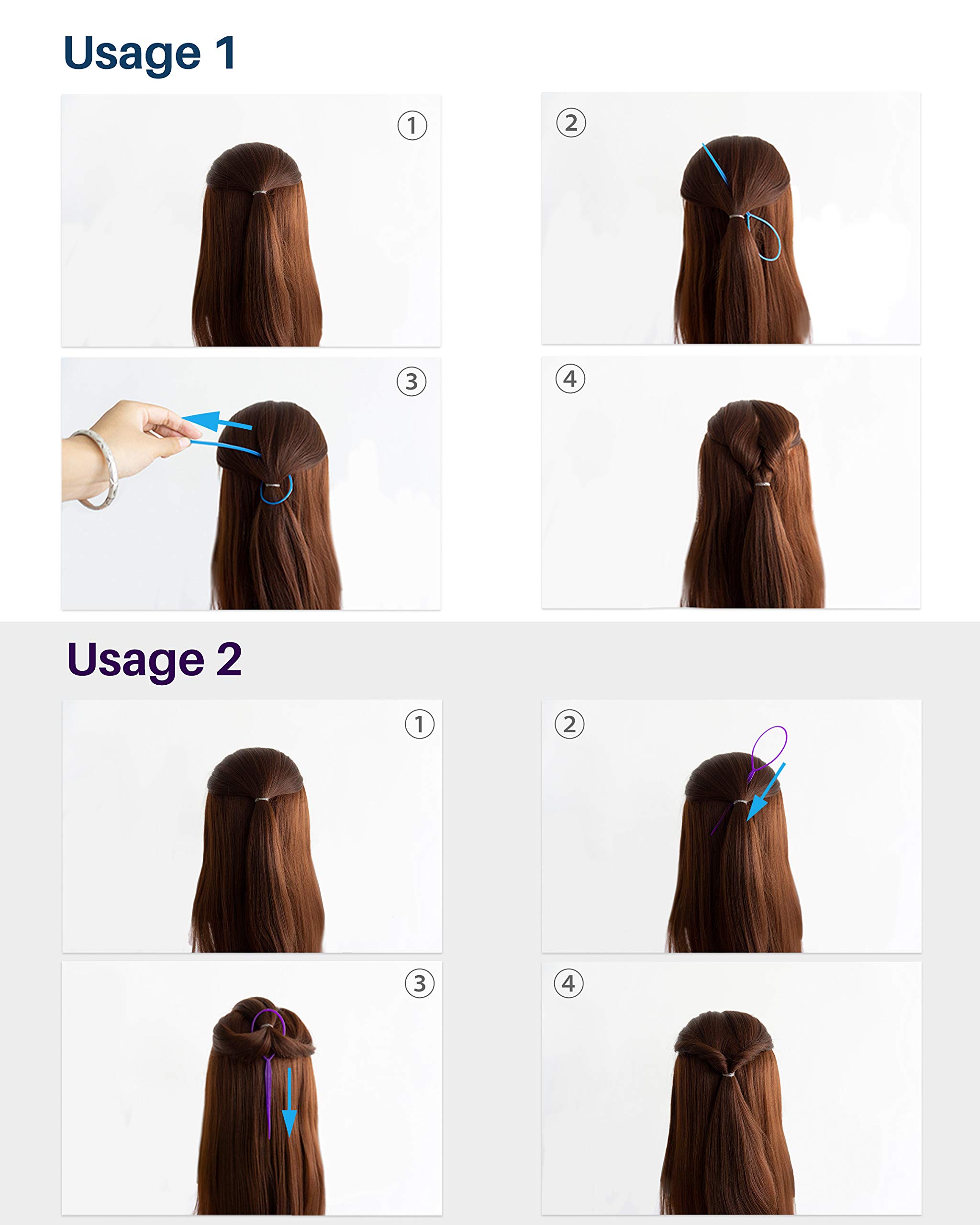 Topsy Tail Hair Tool for Women with 100 Colorful Hair Elastics, 12 Pcs Pull-Through Hair Accessories for Girls by MoHern