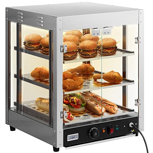 Commercial Food Warmer Countertop Pizza Cabinet with 3 Tiers, Convection Heating, Temperature Control, and Glass Display