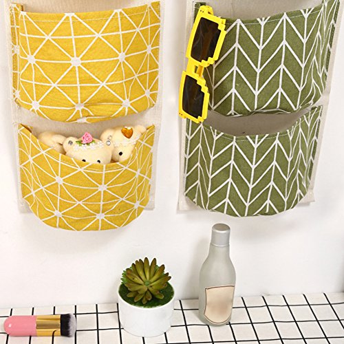 litymitzromq Hanging Organizer, 3 Pockets Wall Door Closet Home Hanging Storage Bag Linen Fabric Wardrobe Organizer Pouch Space Saving Household Tool Green