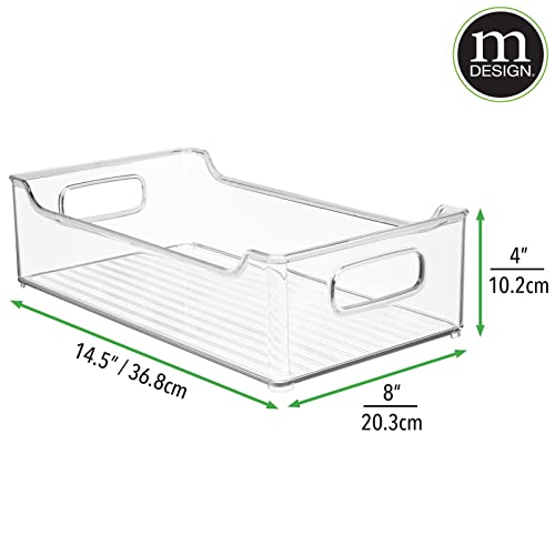 mDesign Wide Plastic Kitchen Storage Container Bins with Handles -Organization in Pantry, Cabinet, Refrigerator or Freezer Shelves - Food Organizer for Fruit, Yogurt, Squeeze Pouches - 4 Pack - Clear