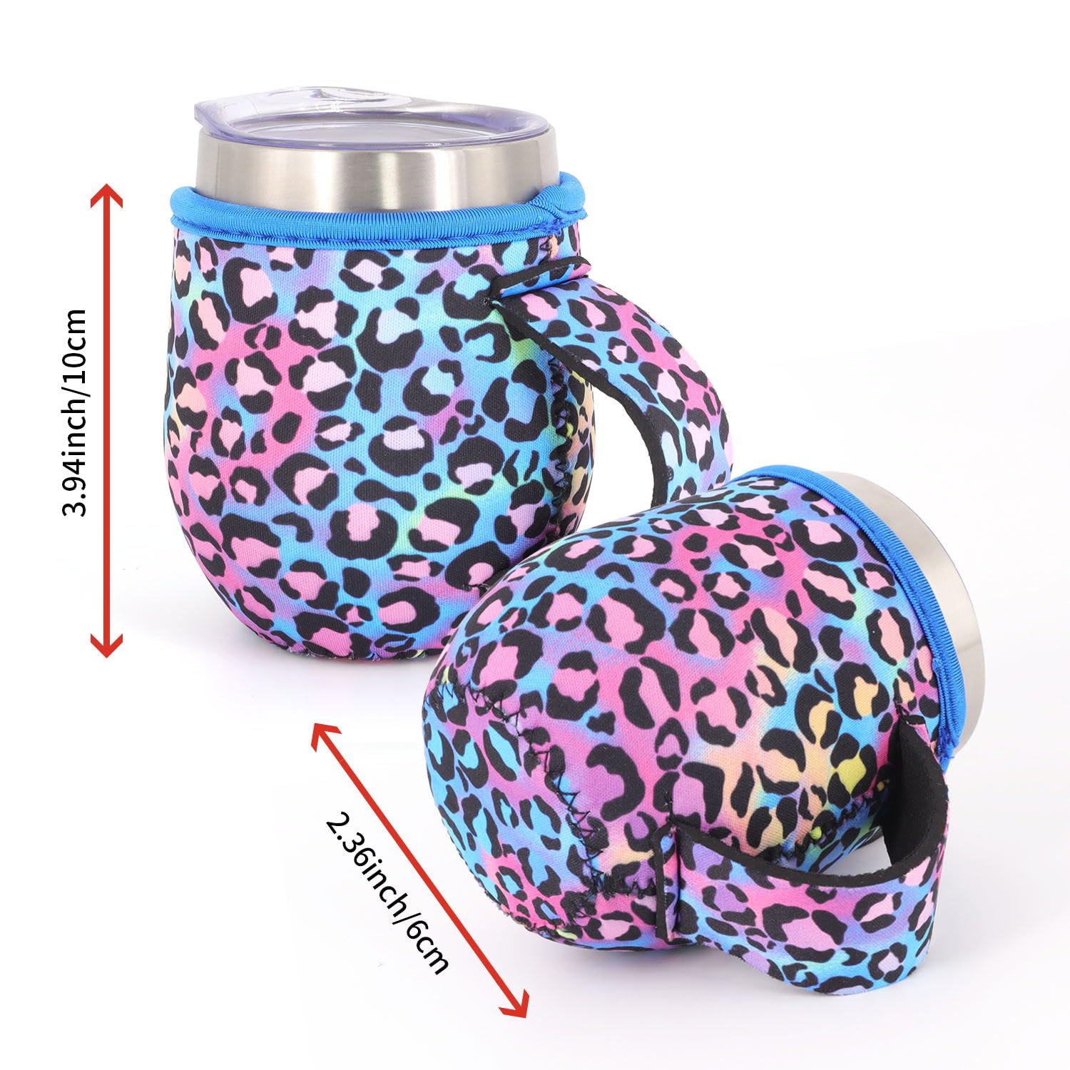 4Pack Reusable Neoprene Insulated Sleeves With Handle For 12oz Stemless Wine Glass, 16oz Regular Mouth Pint Mason Jars (Flower)