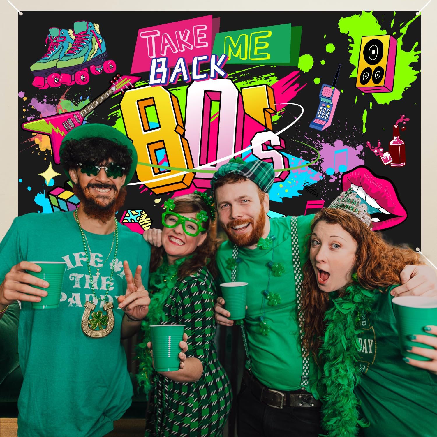 5x3ft 80s 90s Party Decorations, 80s Theme Party Backdrop for Photography Graffiti Wall Decor, Back to The 80s Retro Hanging Background for Birthday Party (80s)