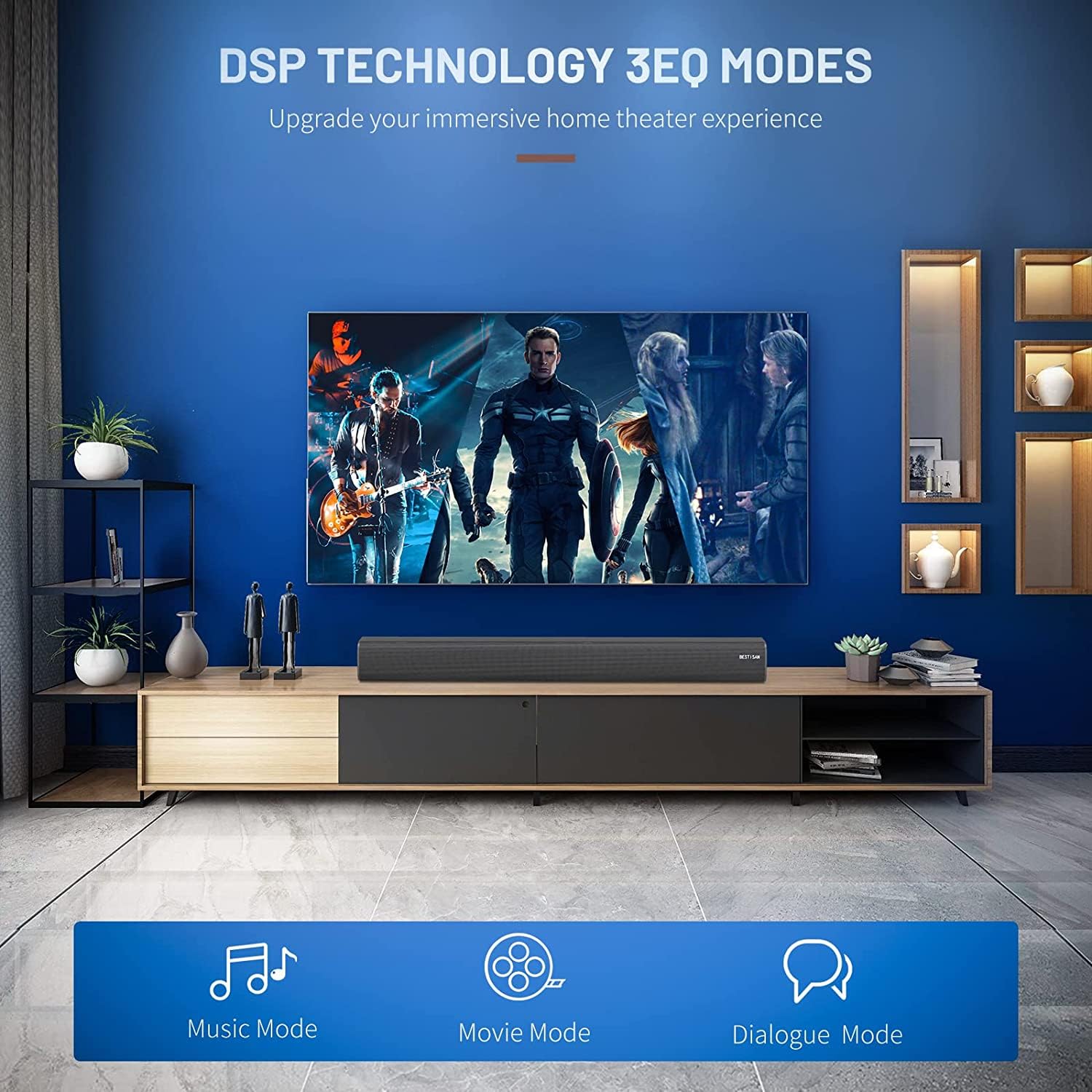 BESTISAN TV Sound Bar, 100Watts Soundbar for TV, Wireless Sound Bars with HDMI-ARC and Bluetooth/Optical/AUX/USB. TV Speakers for Home Theater/Gaming. (Remote Control,Wall Mountable)