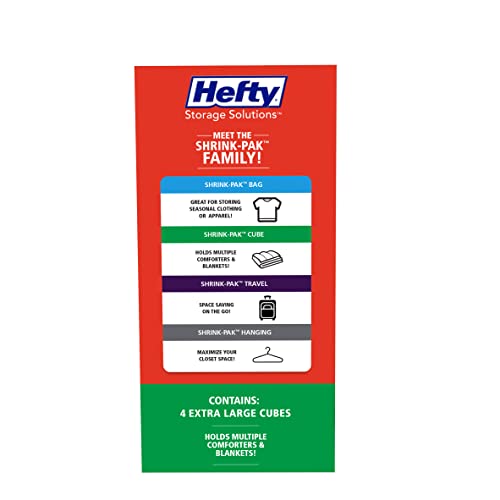 Hefty Shrink-Pak β 4 Extra Large Vacuum Seal Storage Bags β Space Saver Bags for Clothing, Pillows, Towels, or Blankets, 4 x XL Cubes