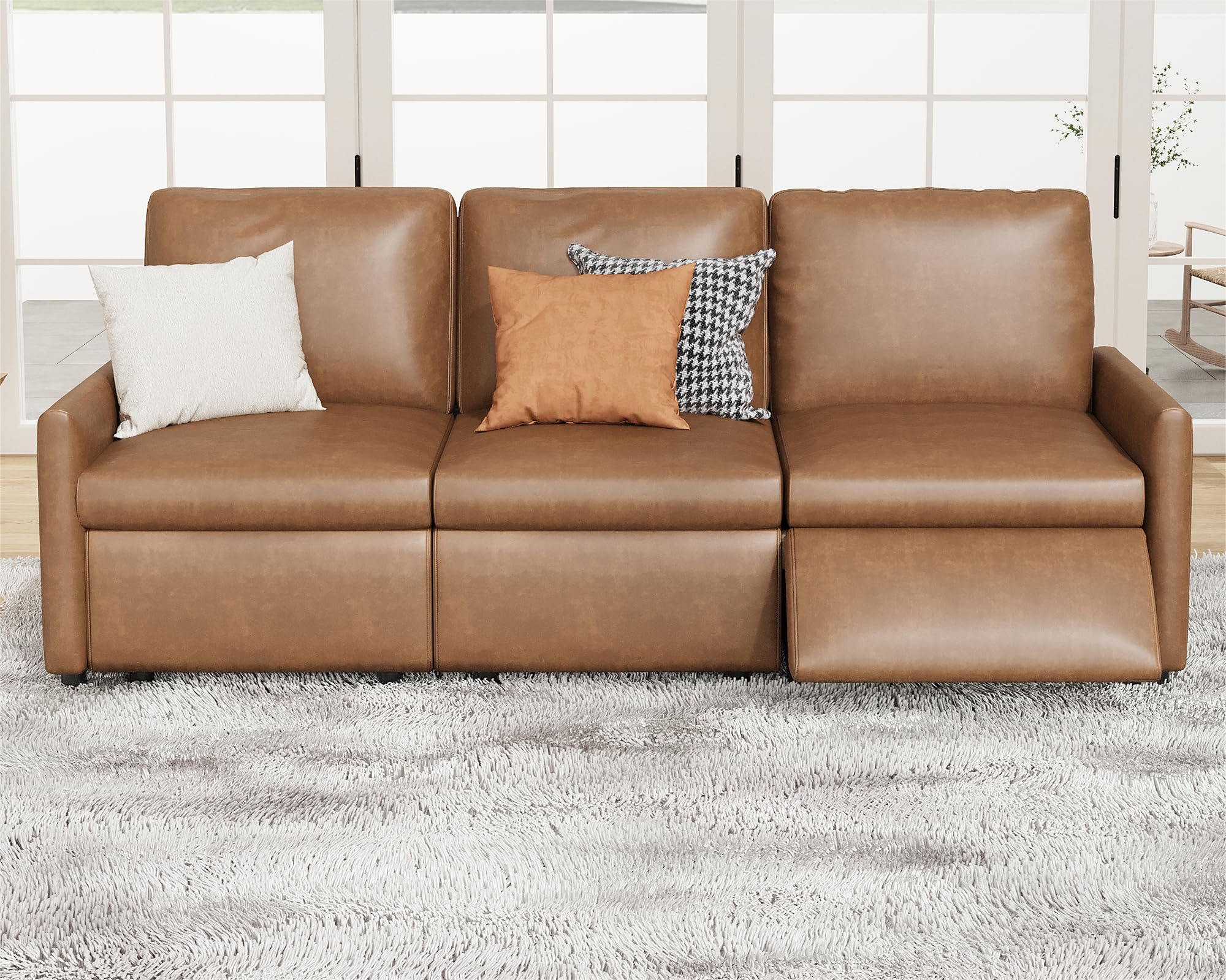AMERLIFE Power Recliner, Reclining Sectional Sofa with Single Right Recliner, 3 Seater Recliner Couch with USB Port, Leather Modular Sofa for Living Room