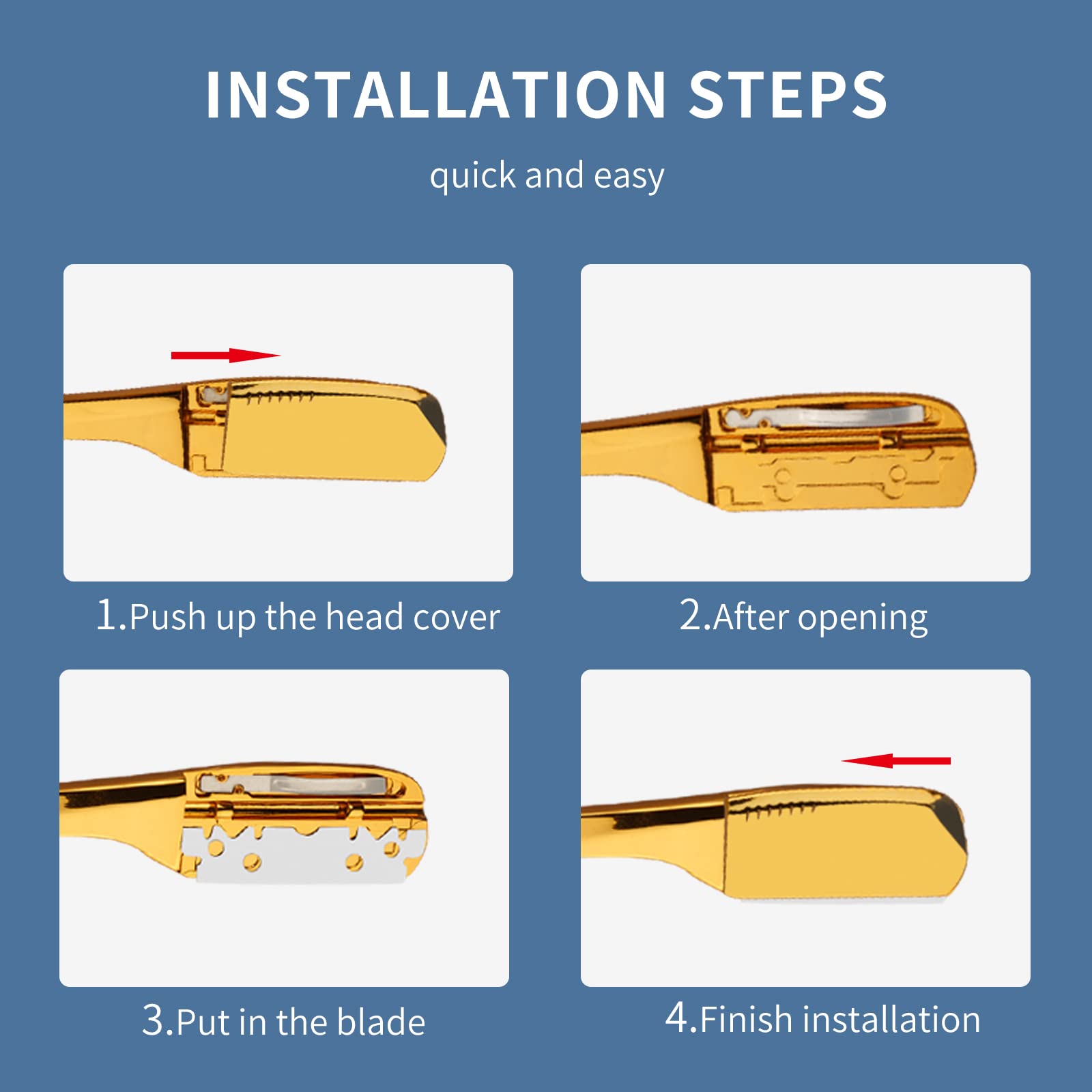 CestoMen Barber Straight Razor, Professional Straight Edge Razor, Stainless Steel Barber Single Blade Edge Razors for Men Close Shaving - Gold