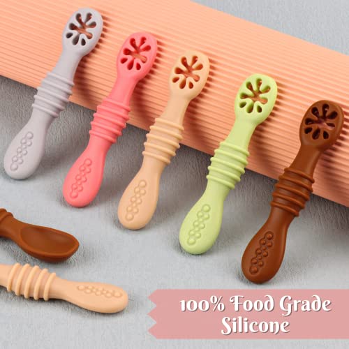 5 Pack Silicone Baby Spoons, First Stage Baby Spoons Self Feeding for Led Weaning, Food Grade Soft Silicone Toddler Utensils
