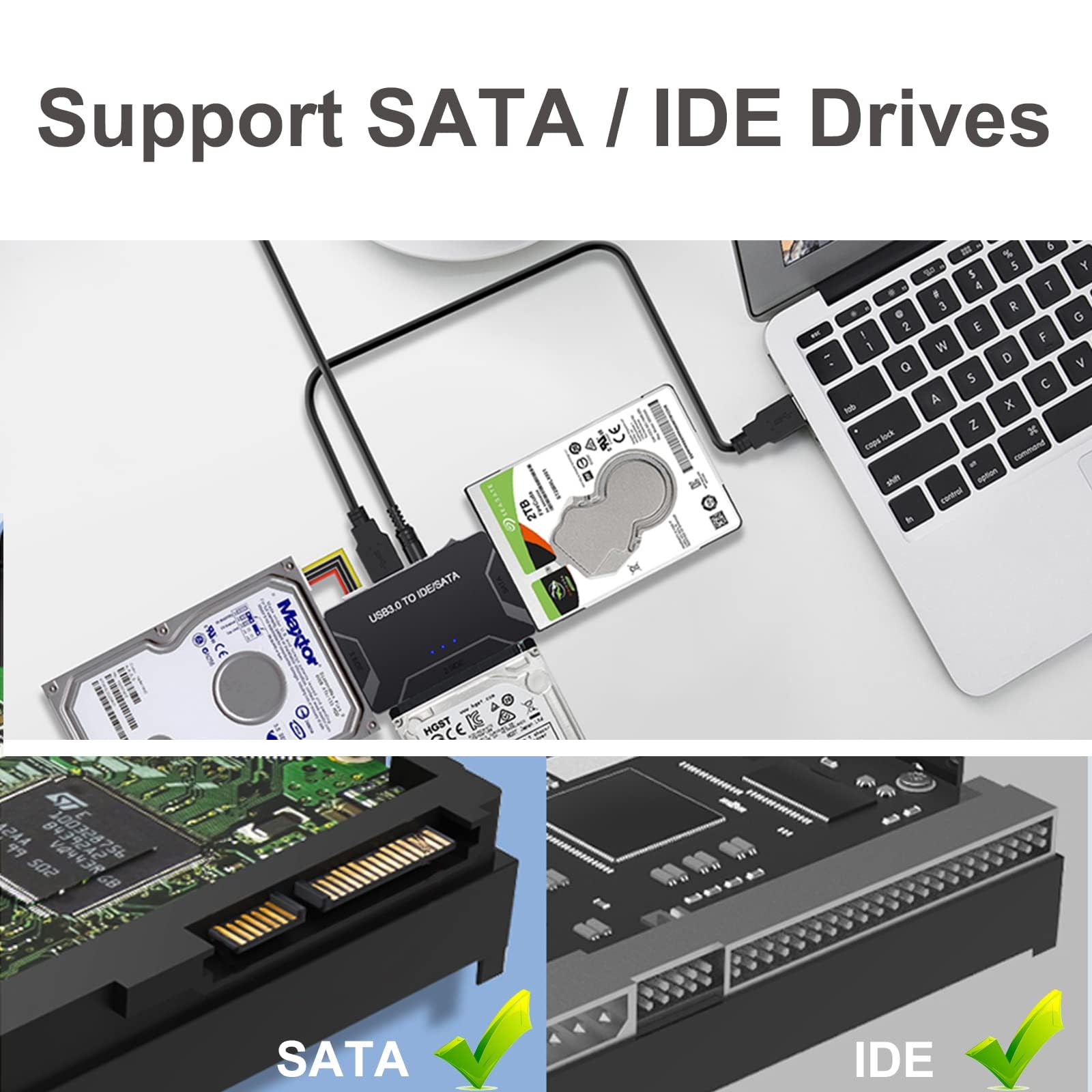 EYOOLD SATA IDE to USB 3.0 Adapter, External Hard Drive Reader USB + Type C Ultra Recovery Converter for Universal 2.5" 3.5" HDD/SSD CD/DVD Optical Drives