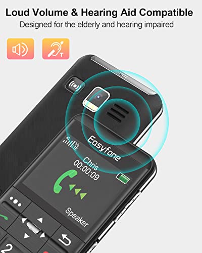 Easyfone Prime-A7 4G Big Button Cell Phone for Seniors | Easy-to-use | Clear Sound | 2.0'' HD Display | SOS Button w/GPS | Unlocked (T-Mobile & MVNOs) | 1500Mah Battery and Charging Dock (Black)