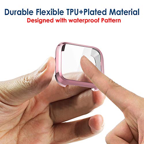 Simpeak 5Pack Soft Screen Protector Bumper Case Compatible with Fitbit Versa Smartwatch, Full Protection, Rose Pink/Clear/Silver/Black/Rose Gold
