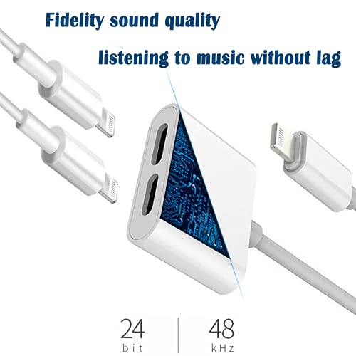 DCNETWORK iPhone Headphones Adapter 2 in 1 Dual Lightning Charge Cable Aux Adapter Converter Charging+Call+Music Control Compatible with iPhone 12/11/XS/XR/X/8/7(2 Pack)
