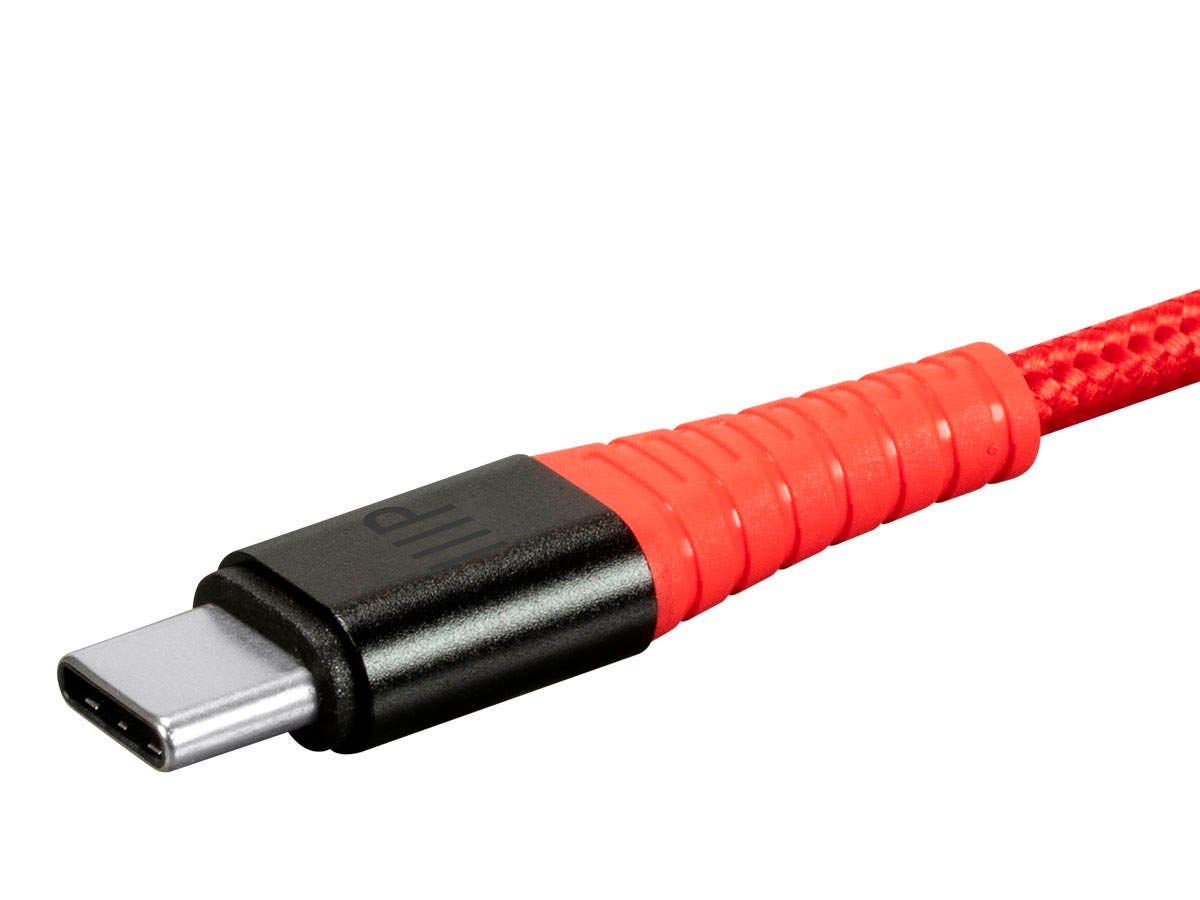 Monoprice USB 2.0 Type-C to Type-A Charge & Sync Cable - Nylon-Braided, 6 Feet, Red - AtlasFlex Series