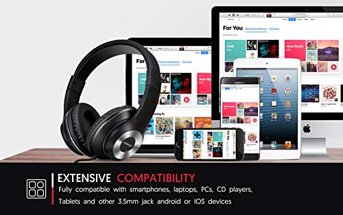 Ausdom Kids Headphones Lightweight Over-Ear Wired HiFi Stereo Headphones with Built-in Mic Comfortable Leather Earphones- Black