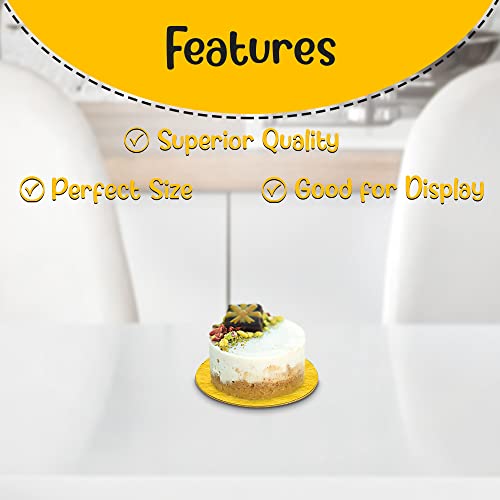 MT Products 4 inch Round Gold Cake/Pastry Dessert Board with Tab (48 Pieces)